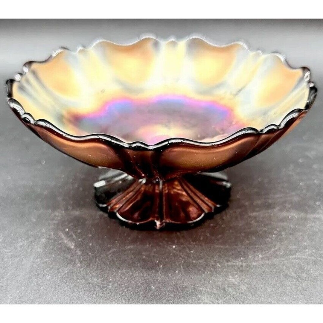 Vintage Carnival Glass Dish Bullseye Pedestal Dish Iridescent Fluted ...