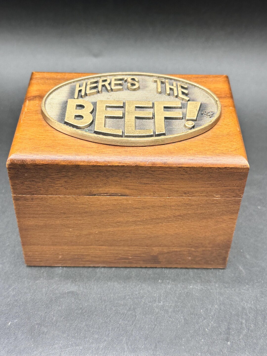 Vintage Decatur 1970s Wooden Box With Brass Plaque Here’s the Beef 3x4 ...