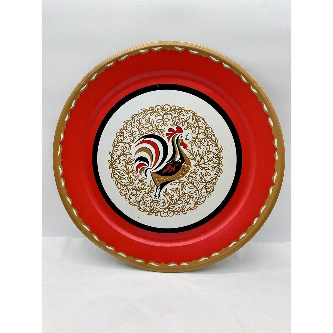 Vintage MCM Round Metal Rooster Serving Tray 19in READ - Etsy