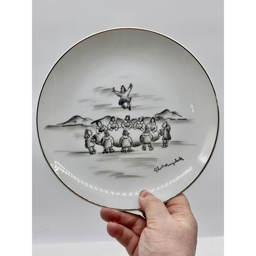 Vintage Eskimo Inuit Art Plate Blanket Toss by Robert Mayokok Signed ...