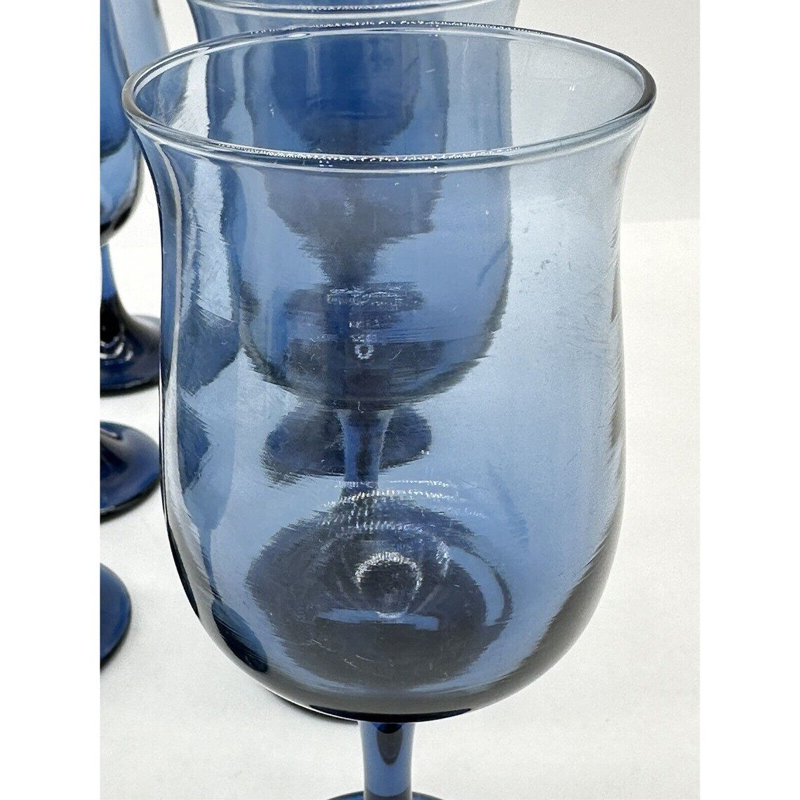 8 Vintage Libbey Connoisseur Apollo Blue Tulip Glass Wine Goblets 6.5in ...