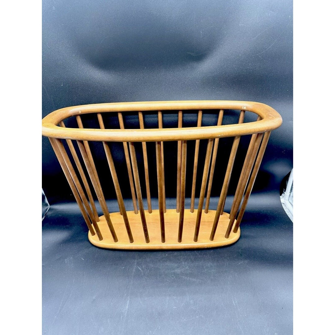 Vintage MCM Arthur Umanoff Style Oval Wood Spindle Magazine Rack Danish ...