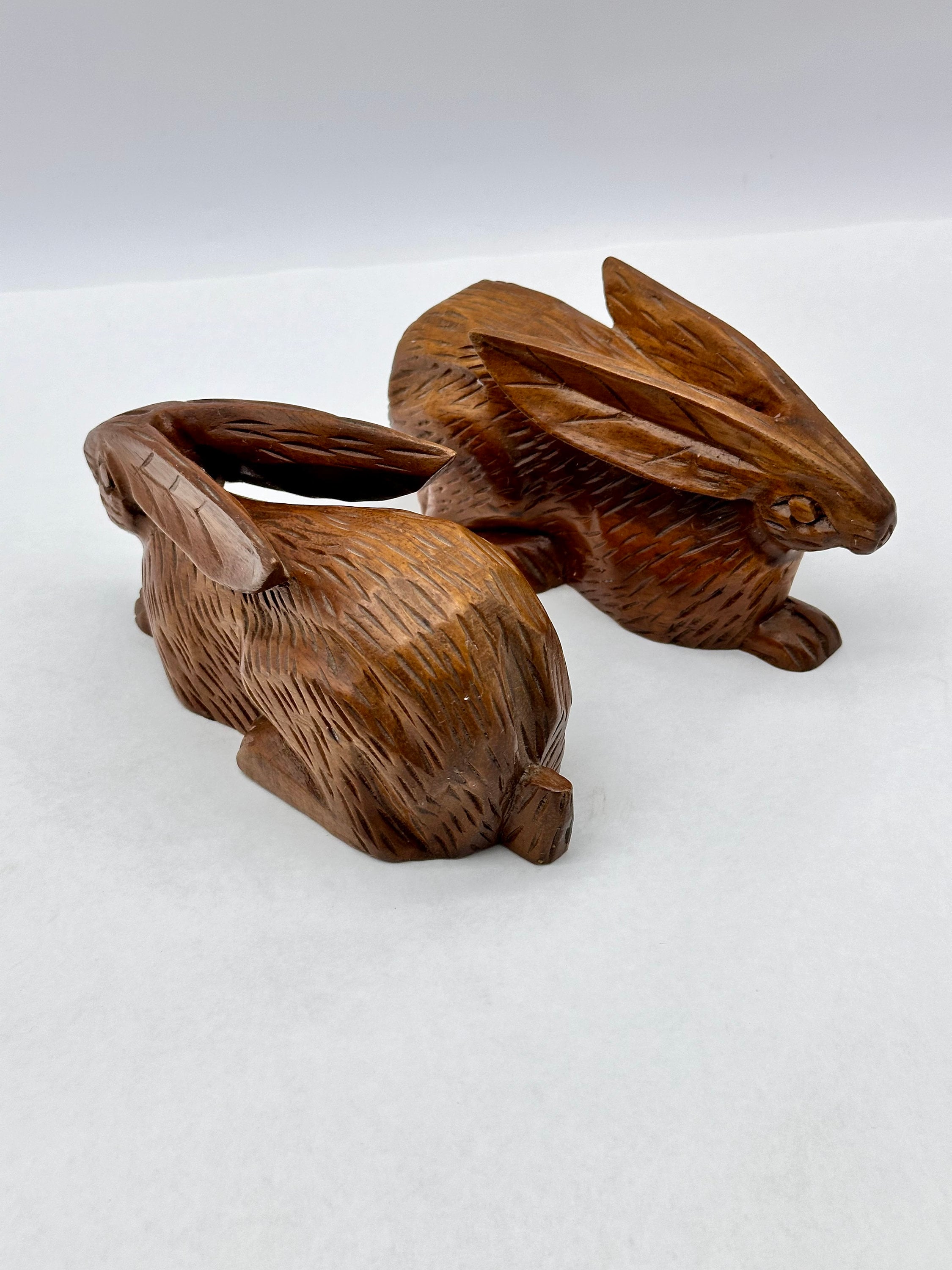 2 Vintage MCM Retro Handcarved Wood Rabbits Easter Rabbits 3x7in - Etsy