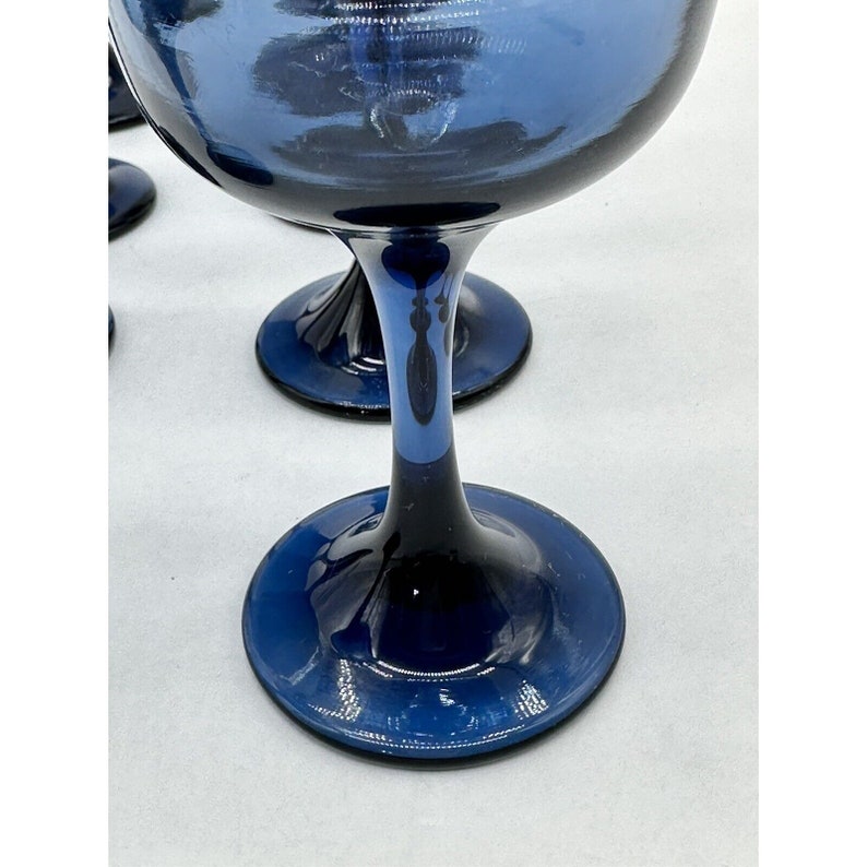 8 Vintage Libbey Connoisseur Apollo Blue Tulip Glass Wine Goblets 6.5in ...