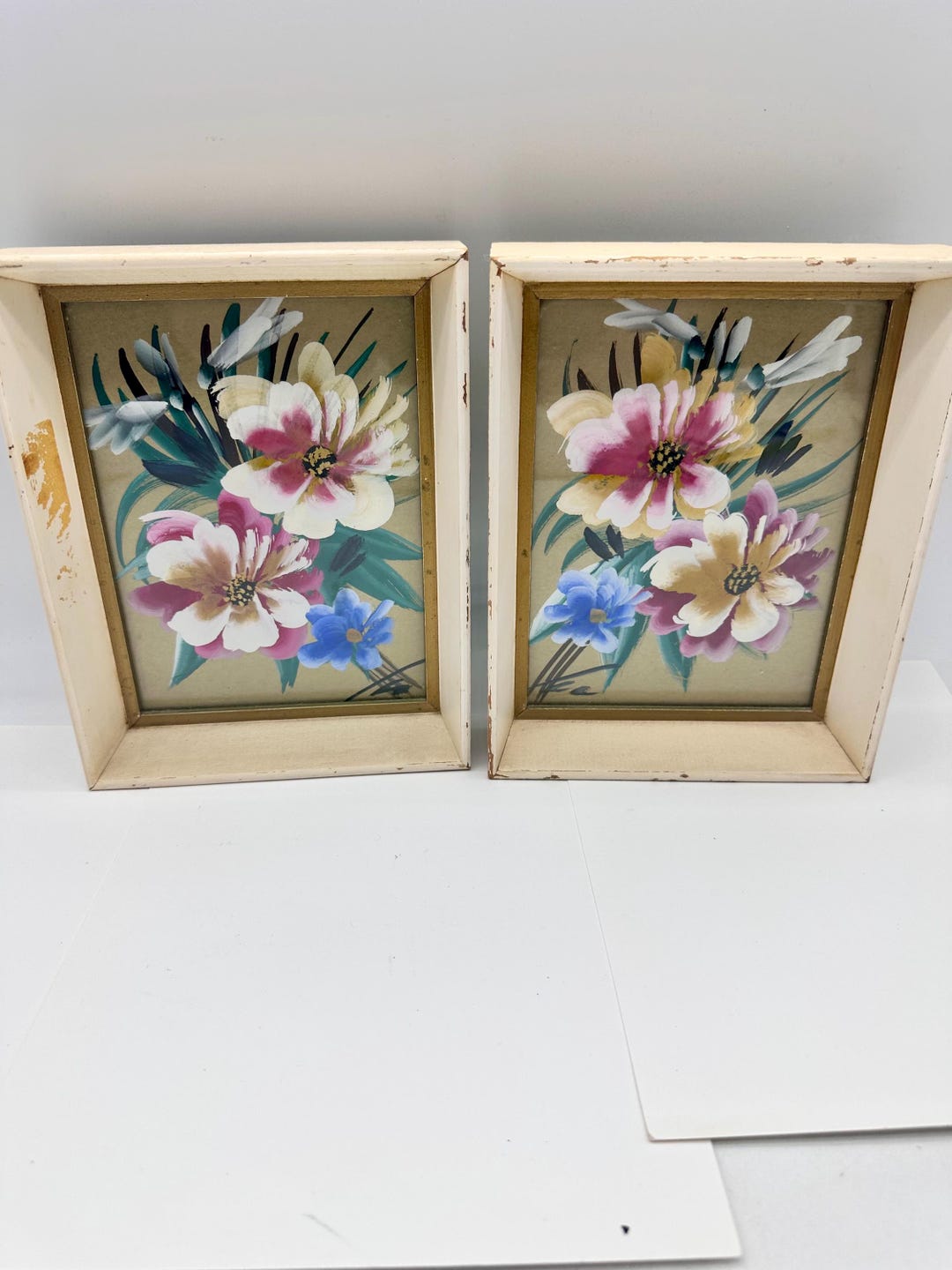 Vintage Framed Victorian Flowers Franklin Pictures Watercolor Floral ...