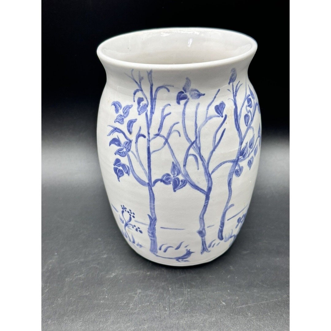 Vintage 1991 Art Pottery Vase Artist Signed Blue and Grey 7x5in ...