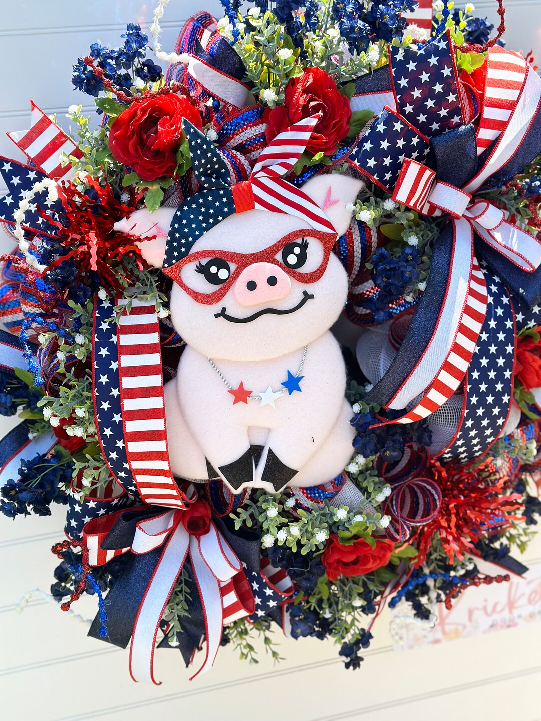 Patriotic Pig Wreath: 4th of July American Flag Decor - Etsy