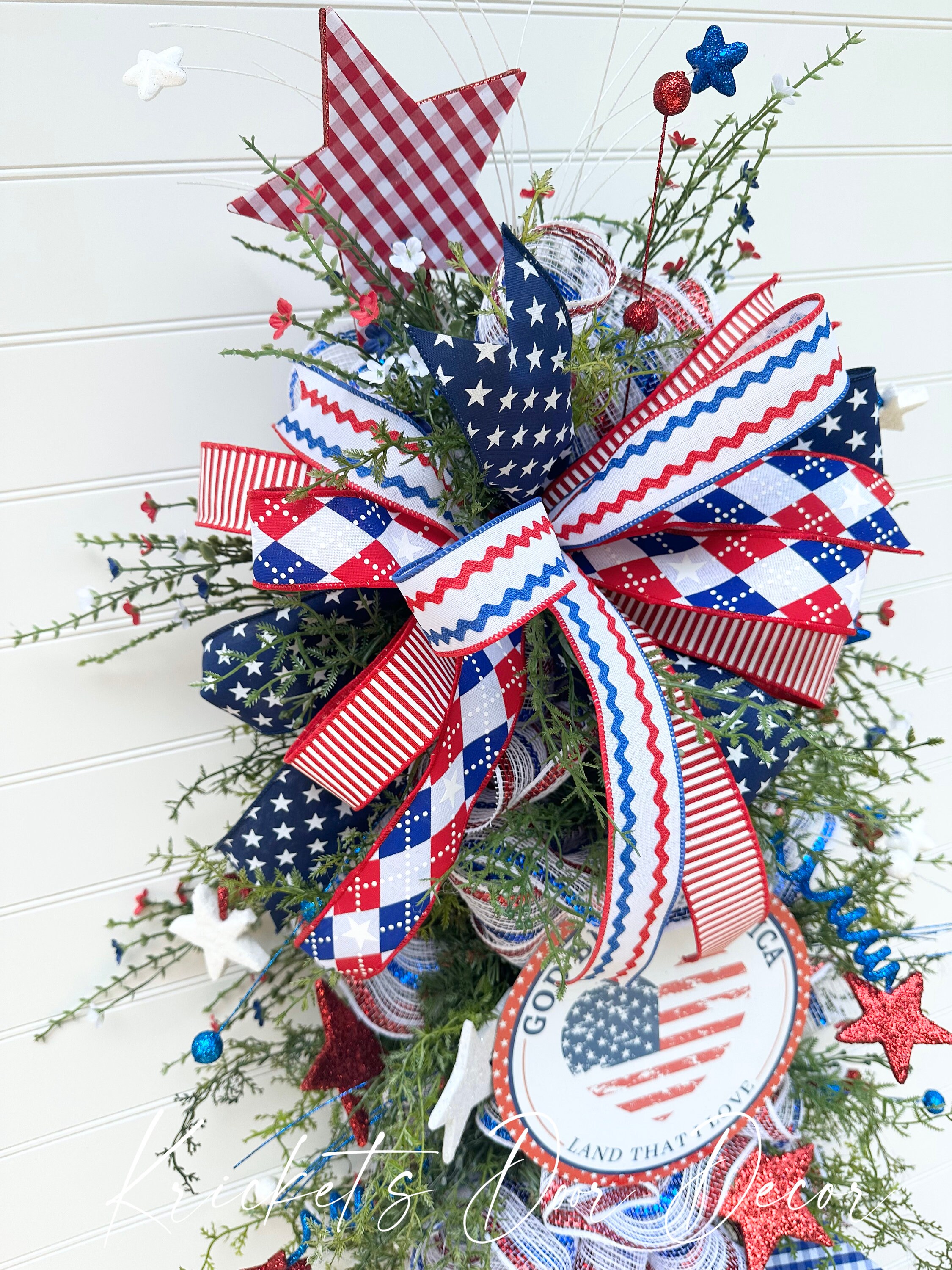 God Bless America Wreath, Teardrop Swag for Front Door - Etsy