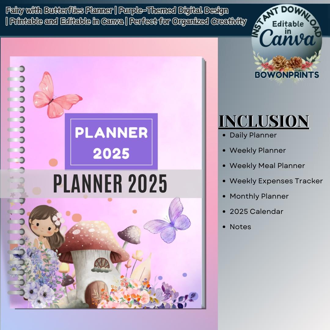 Printable Fairy With Butterflies Planner – Purple-themed Digital Design ...