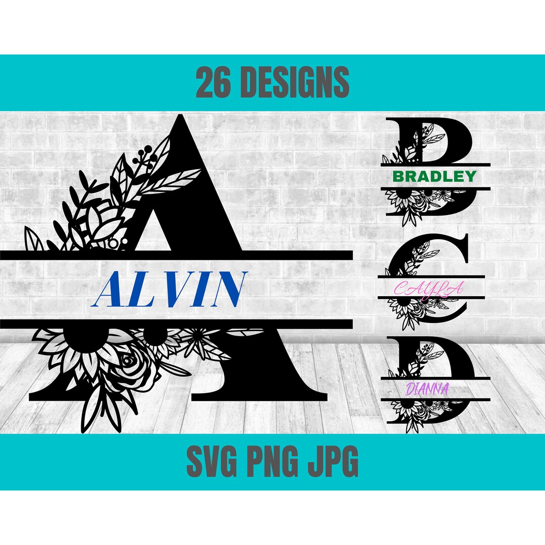 Split Monogram Flower Alphabet, A-Z Letter SVG, Split Monogram Svg/png ...