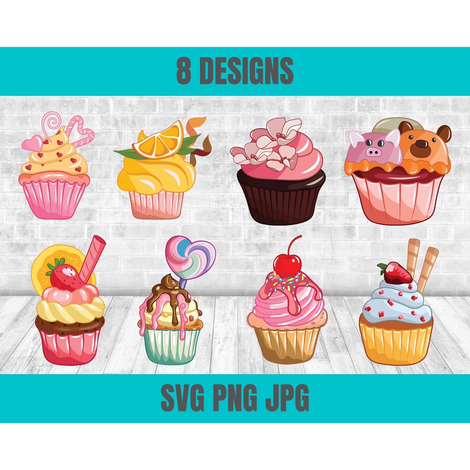 Cupcake Bundle Svg, 8 Cupcake Svg, Sweets SVG/PNG/JPG, Digital Download ...