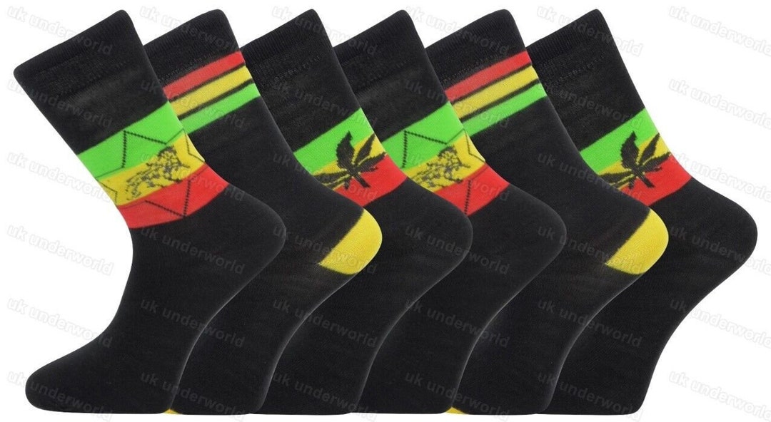 Mens Rasta Rastafarian Print Socks Jamaica Jah Lion of Judah Weed Ganja ...