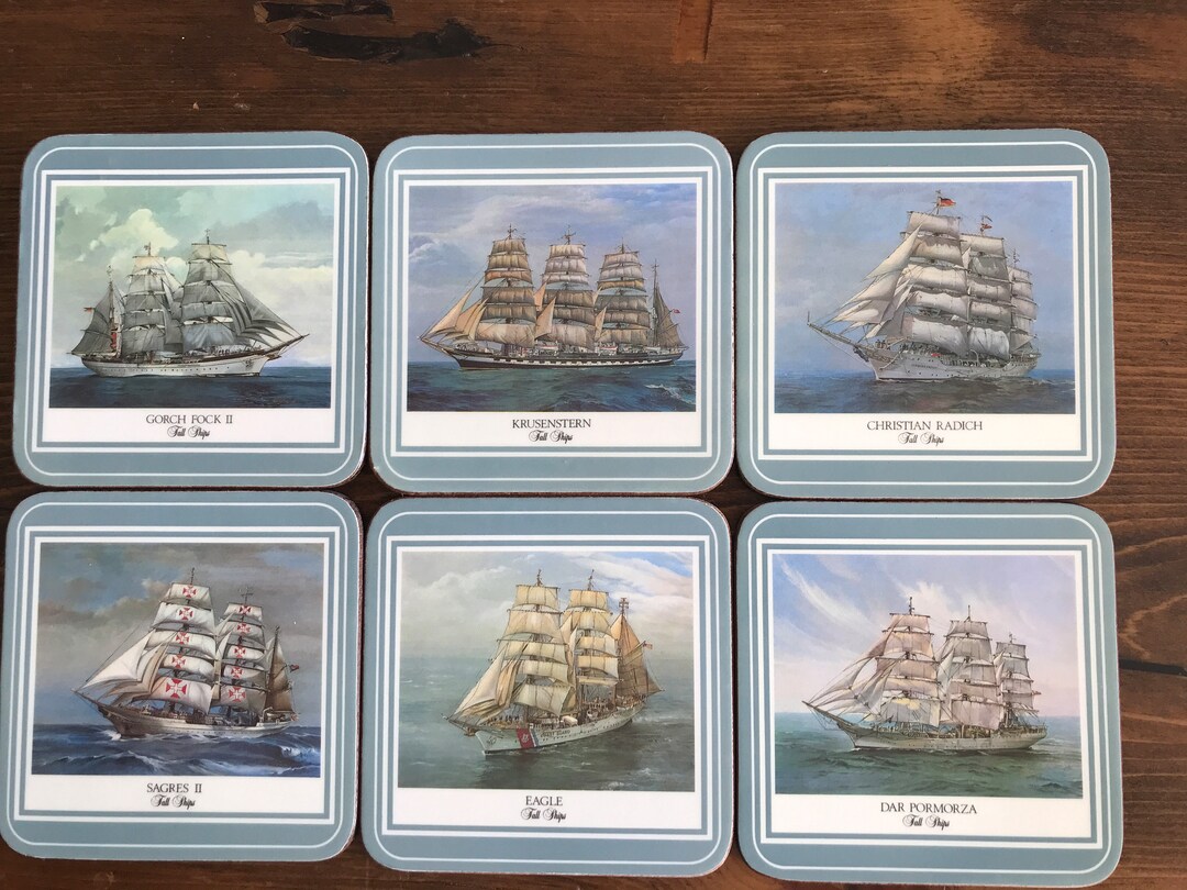 Pimpernel, Six Acrylic Traditional Coasters, Tall Ships, Made in ...