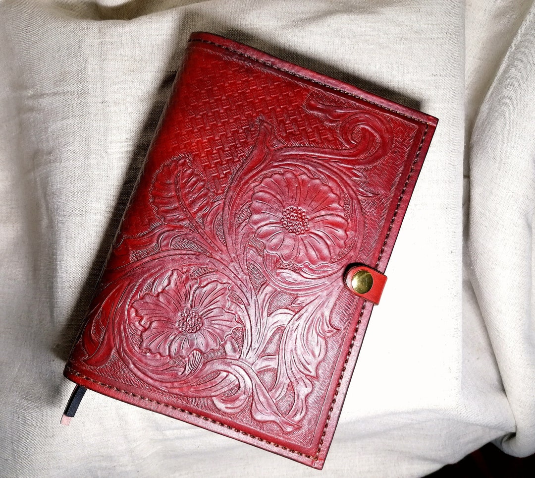 Leather Notebook Cover With Floral Carving - Etsy
