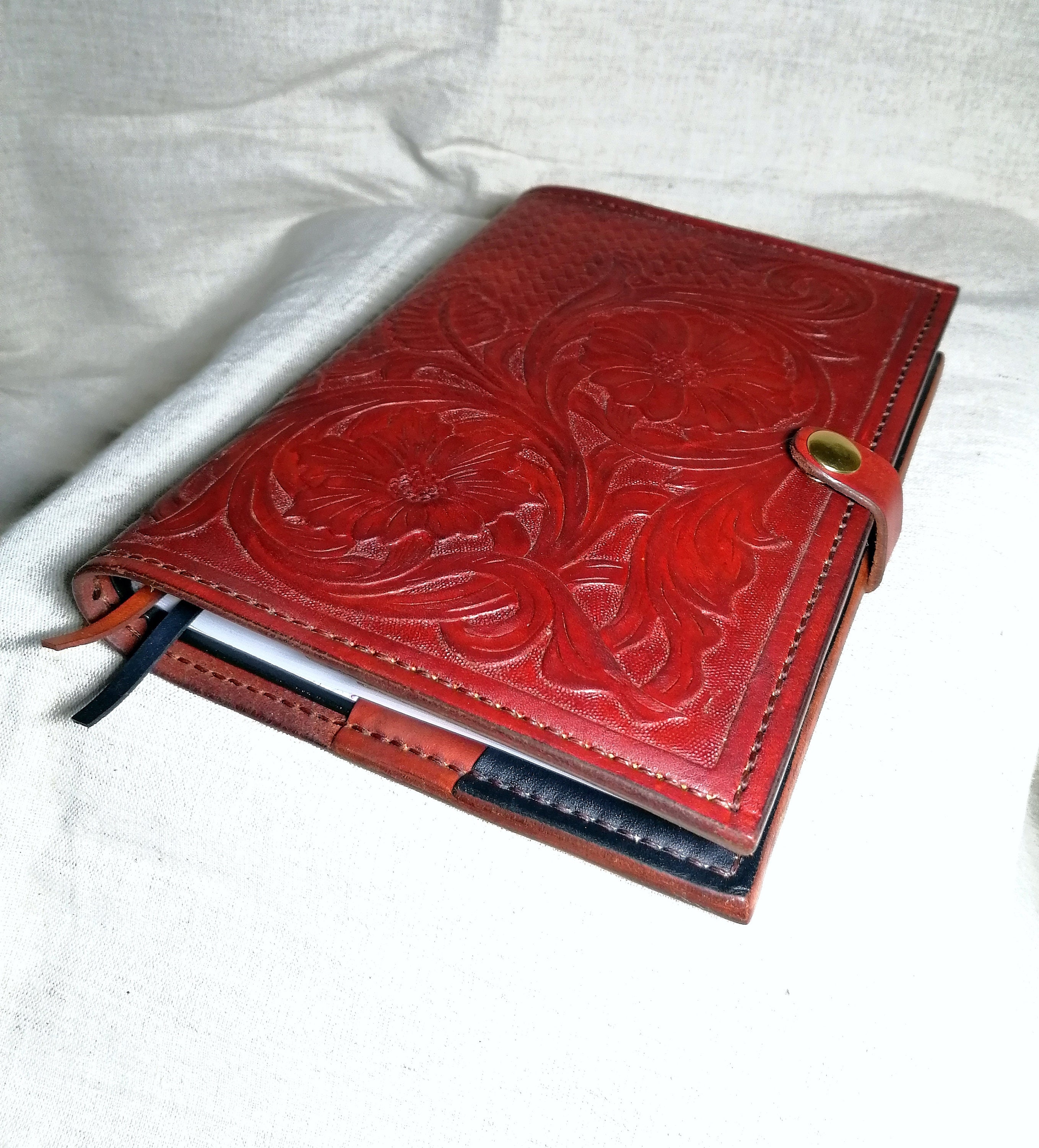 Leather Notebook Cover With Floral Carving - Etsy