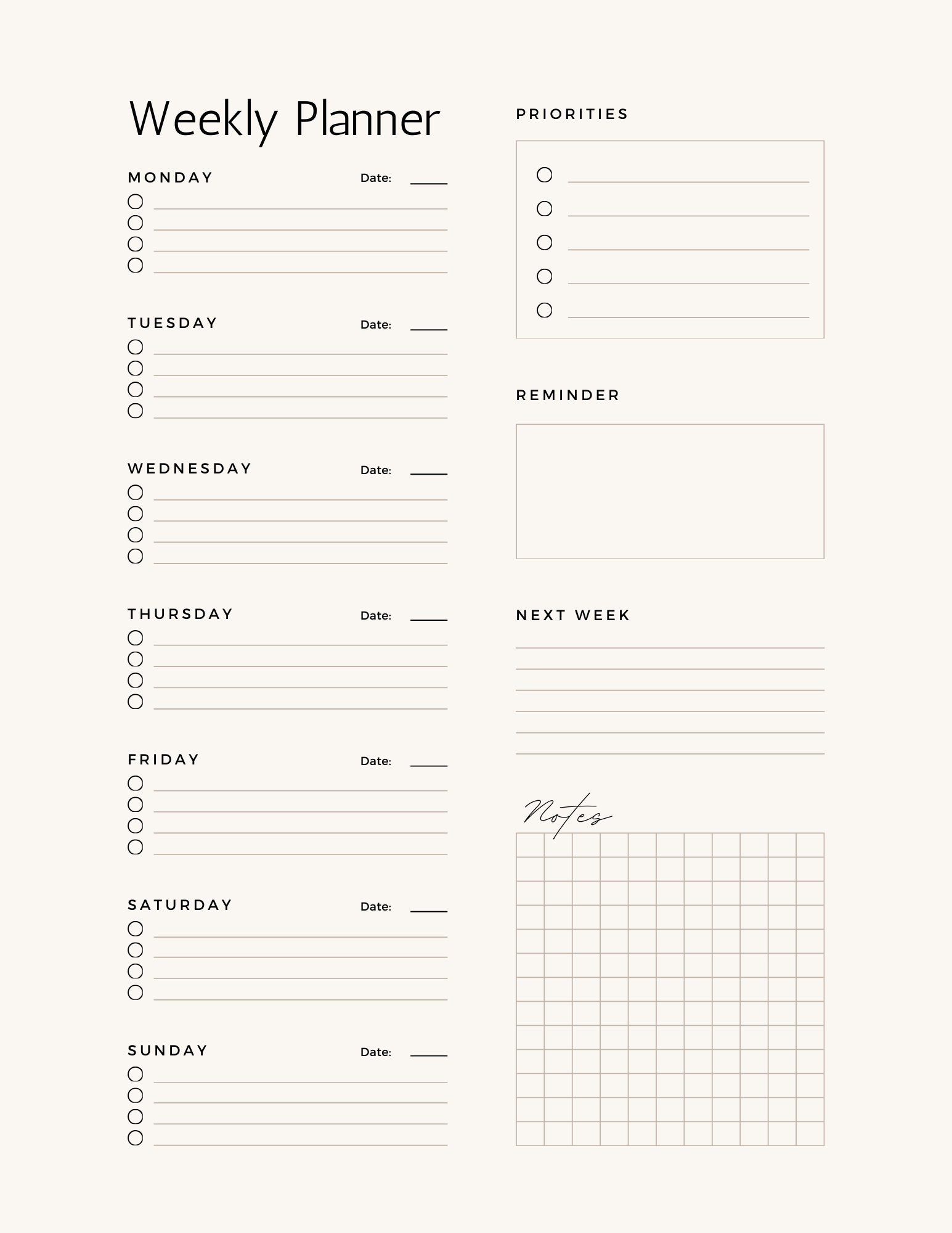 Simple and Minimal Weekly Planner - Etsy