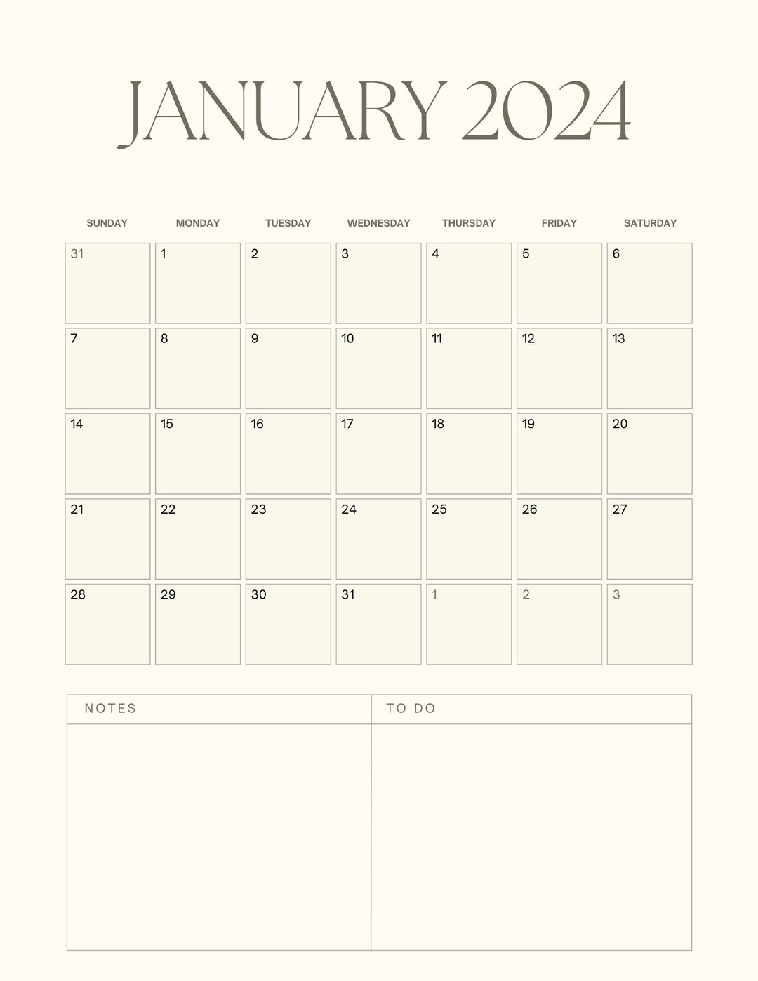 Simple and Minimal Monthly Printable Planner 2024 Calendar Printable - Etsy