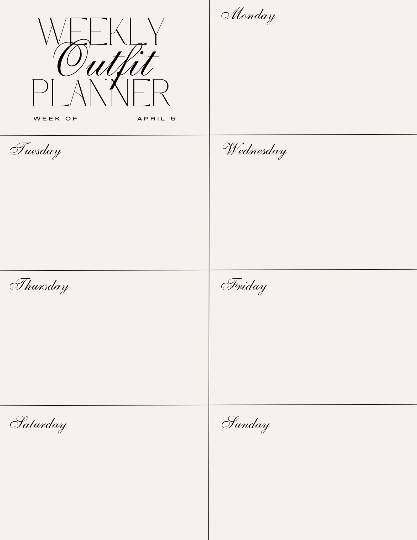 Weekly Outfit Planner - Etsy
