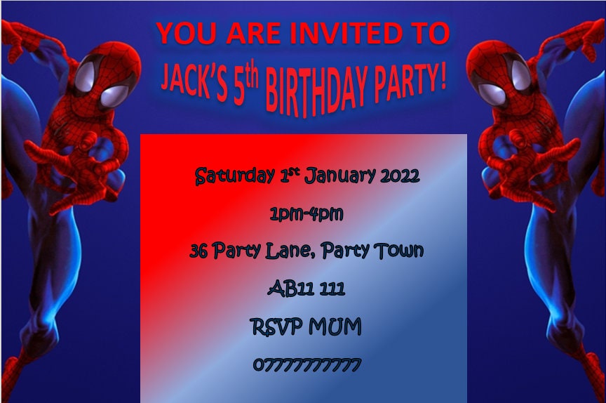 Beautiful Personalised Spider-man Party Invitations Design 4 - Etsy