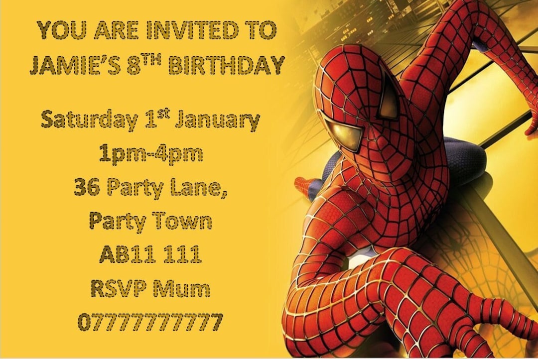 Beautiful Personalised Spider-man Party Invitations Design 2 - Etsy