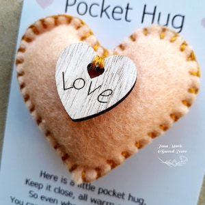 Pocket Hug Soft Felt Heart Wooden Heart Handsewn Stress Reliever ...