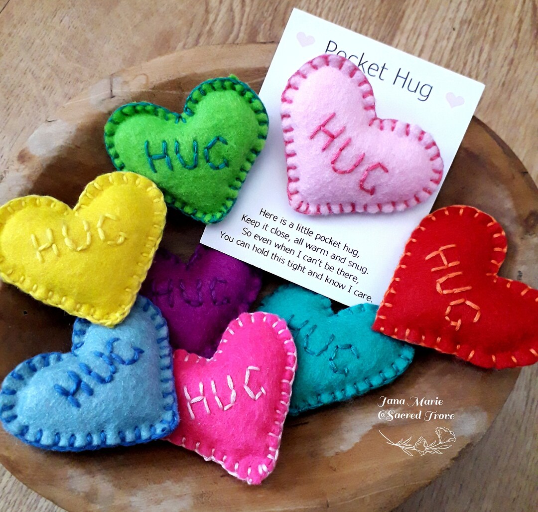 Pocket Hug Handsewn Embroidered Felt Heart Stress Reliever Anxiety ...