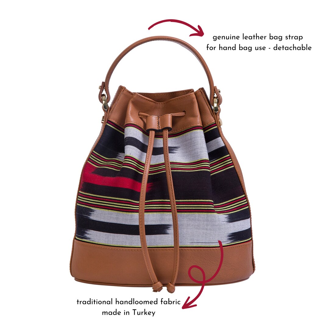 LEATHER BUCKET BAG With Leather Strap, Drawstring Bag for Daily Use, Practical, Convertible ...