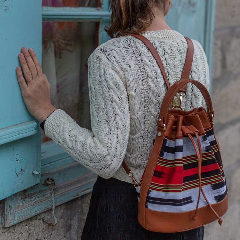 LEATHER BUCKET BAG With Leather Strap, Drawstring Bag for Daily Use, Practical, Convertible ...