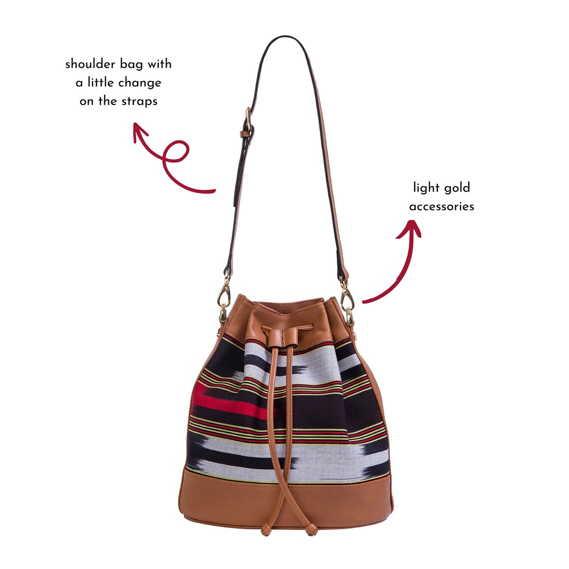 LEATHER BUCKET BAG With Leather Strap, Drawstring Bag for Daily Use ...