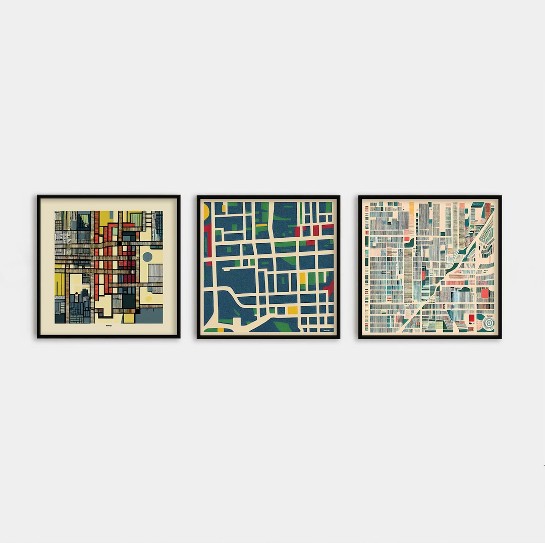Set of 3 Abstract and Colorful City Maps Art Prints - Etsy