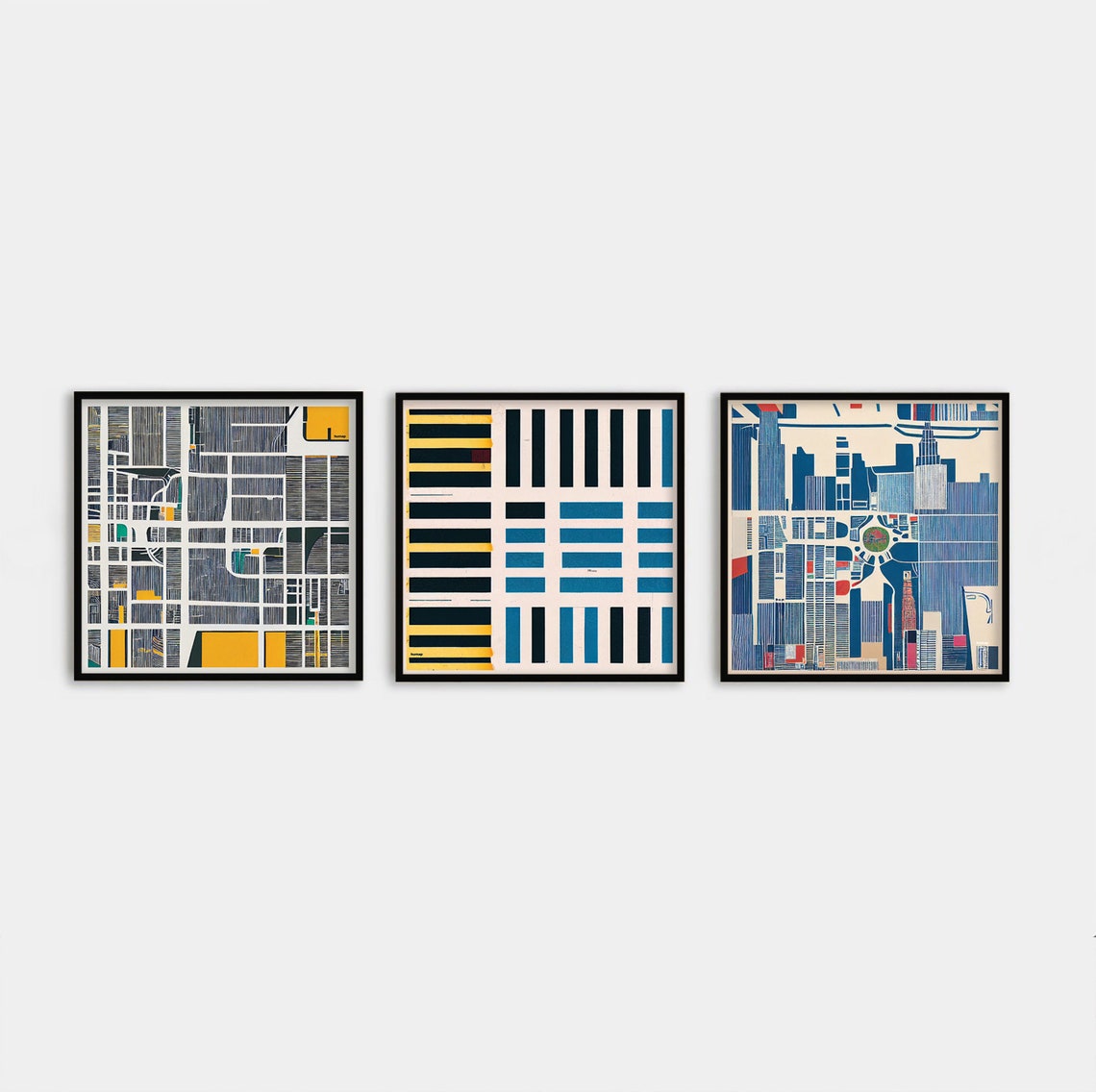 Set of 3 Abstract and Colorful City Maps Art Prints - Etsy