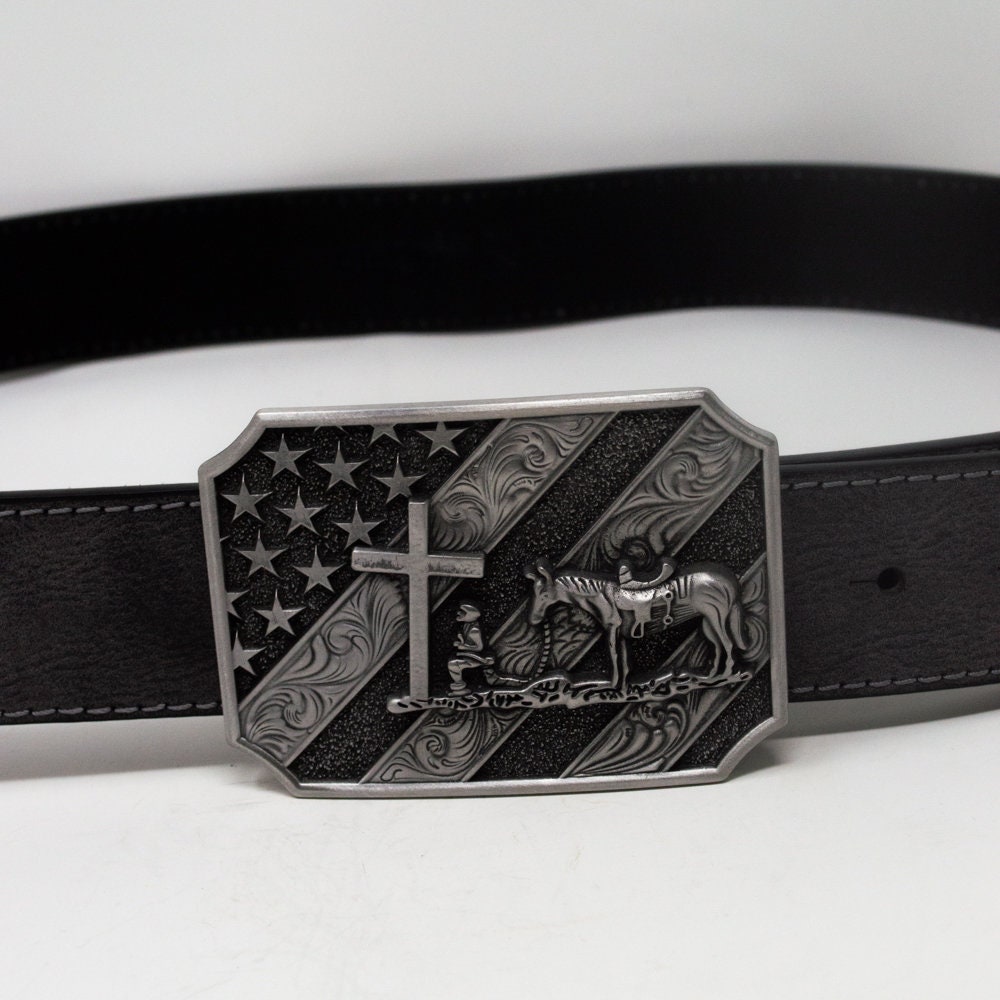 Handcrafted Pewter Cowboy Kneeling in Prayer Belt Buckle - Made in USA ...