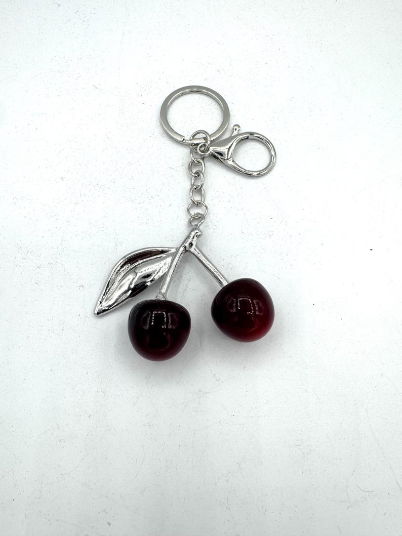 Large Cherry Keychain With a Silver Finish Black Velvet Pouch for a ...