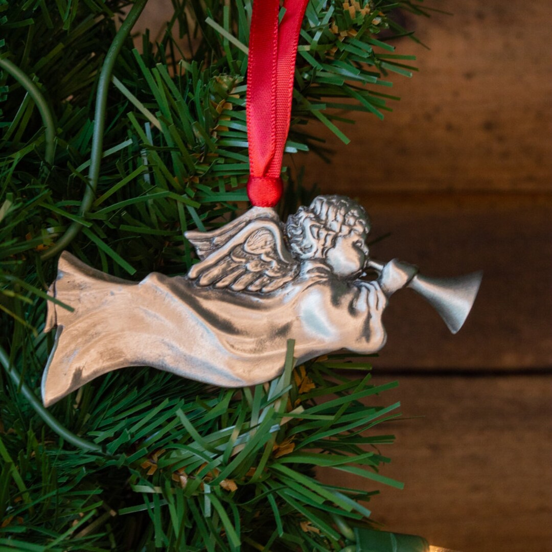 Handcrafted Pewter Angel Christmas Ornament: Satin Finish, Trumpet - Etsy