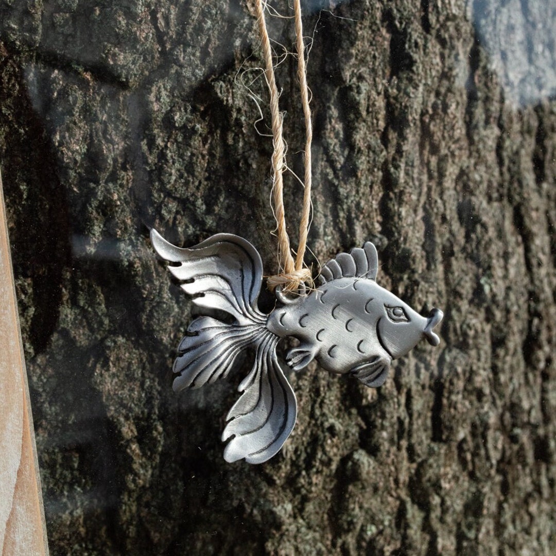 Handcrafted Pewter Fish Kissing Window Ornament - Satin Finish - Etsy