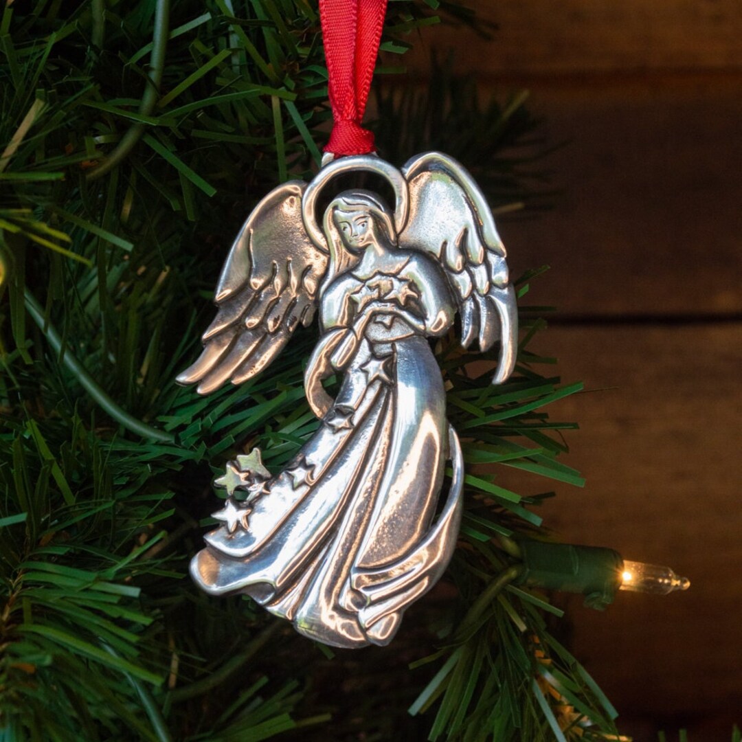 Angel Polished Ornament - Angel With Stars - Pewter Christmas Ornament ...