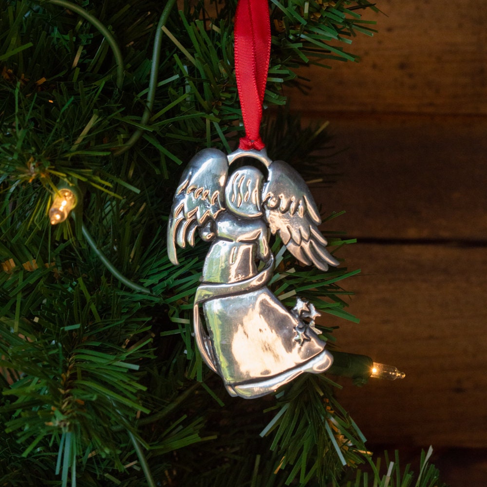 Angel Polished Ornament Angel With Stars Pewter Christmas Ornament - Etsy