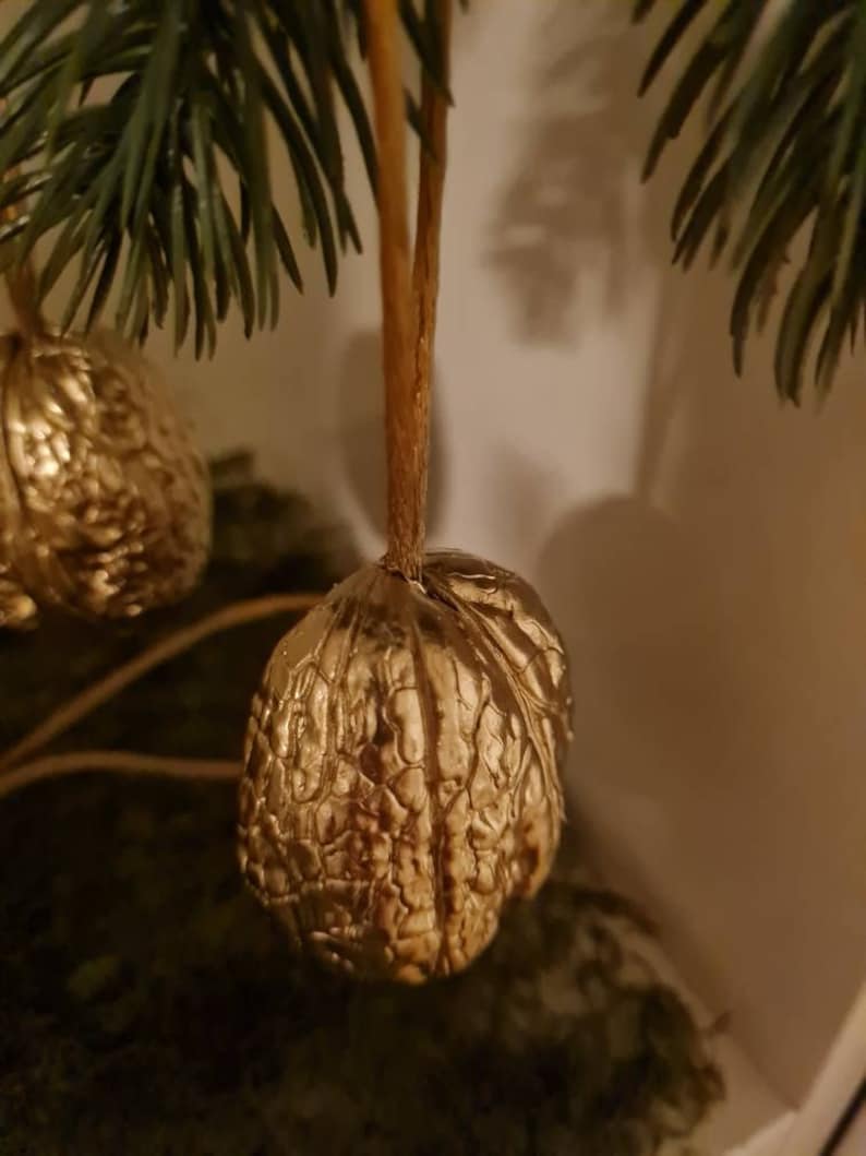 UNIQUE XXL Whole Golden Walnuts With Golden Thread String Christmas ...