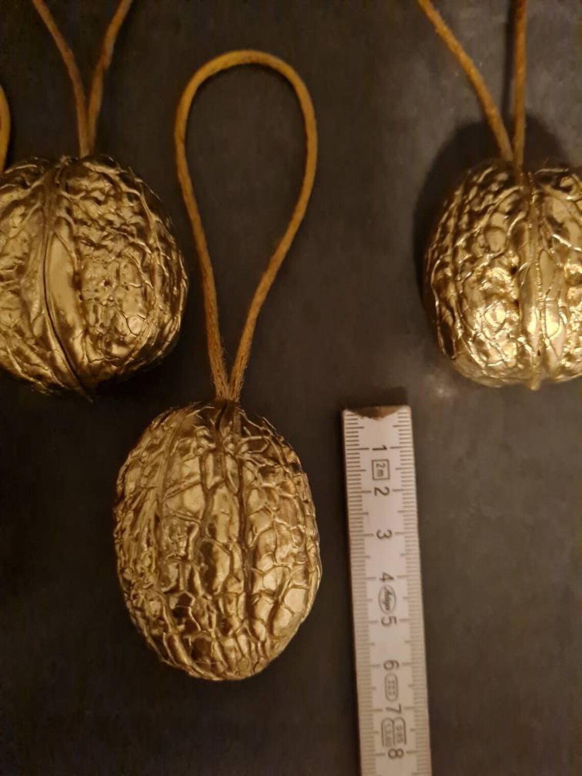 UNIQUE XXL Whole Golden Walnuts With Golden Thread String Christmas ...
