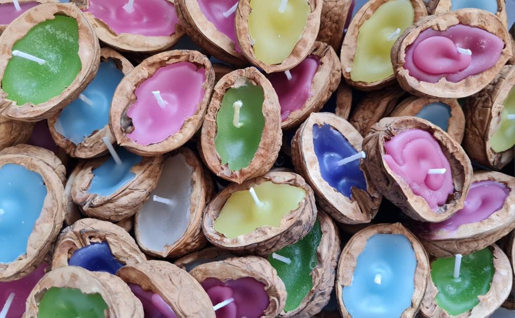 Large Floating Candles Colorful Candle Walnut Halves Walnut Decoration ...