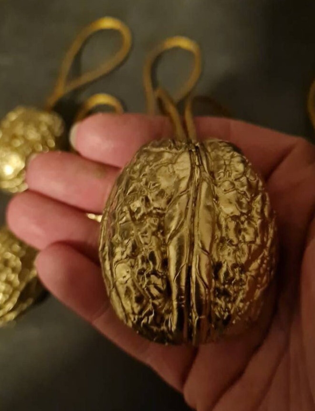 UNIQUE XXL Whole Golden Walnuts With Golden Thread String Christmas ...