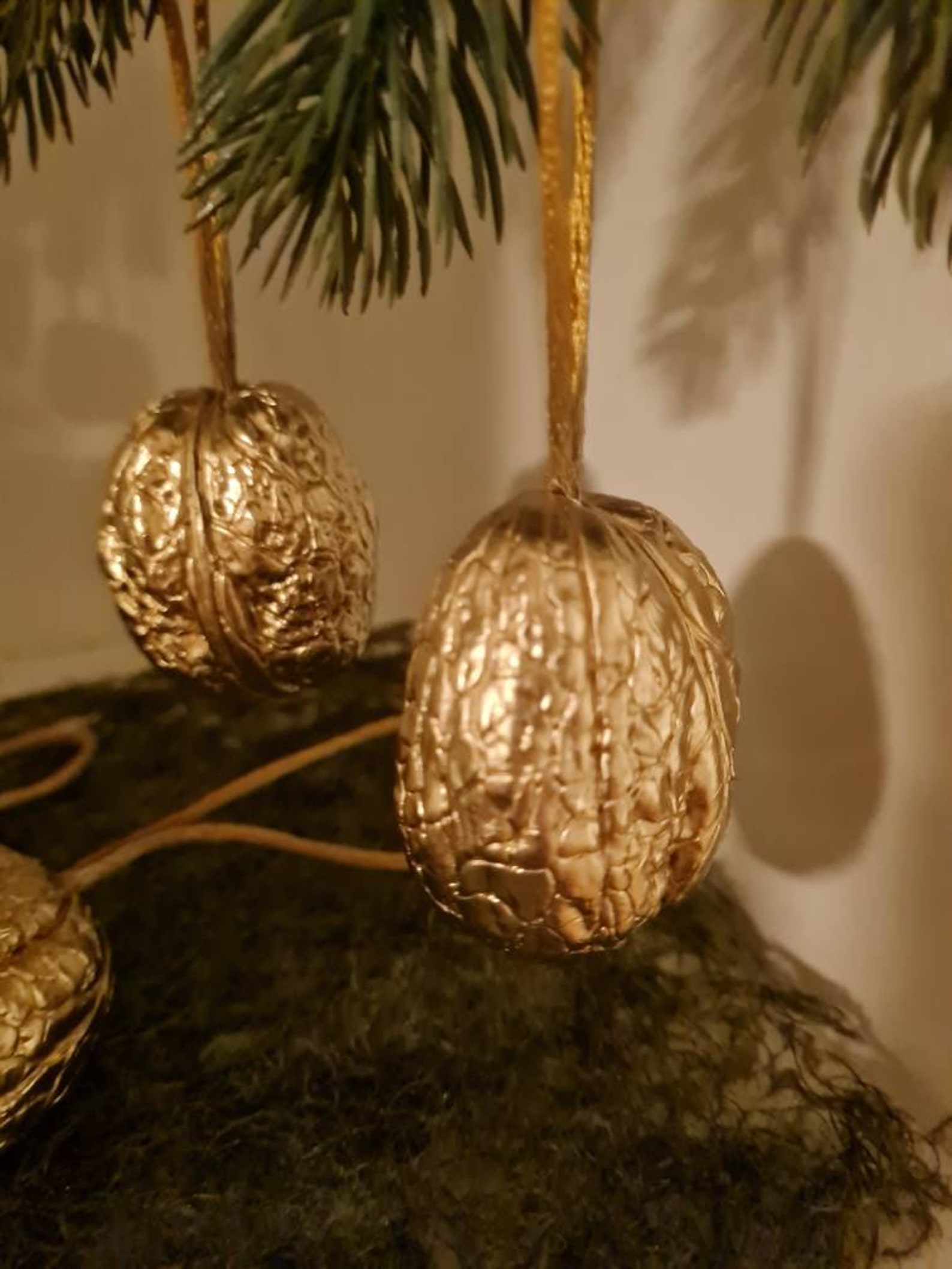 UNIQUE XXL Whole Golden Walnuts With Golden Thread String Christmas ...
