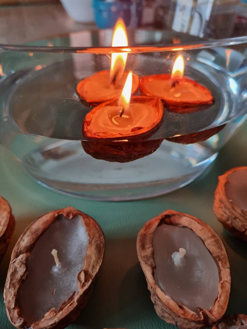 Large Floating Candles White Candle Walnut Halves Walnut Decoration ...