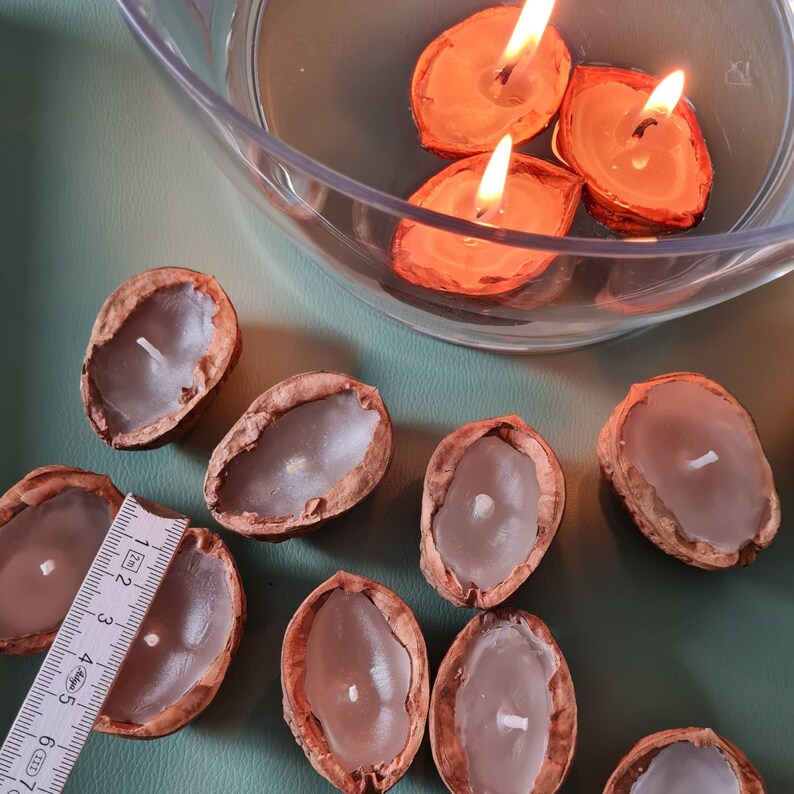 Large Floating Candles White Candle Walnut Halves Walnut Decoration ...