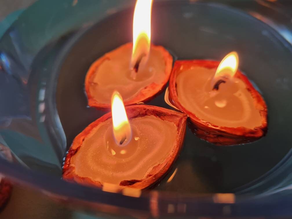Large Floating Candles Colorful Candle Walnut Halves Walnut Decoration ...