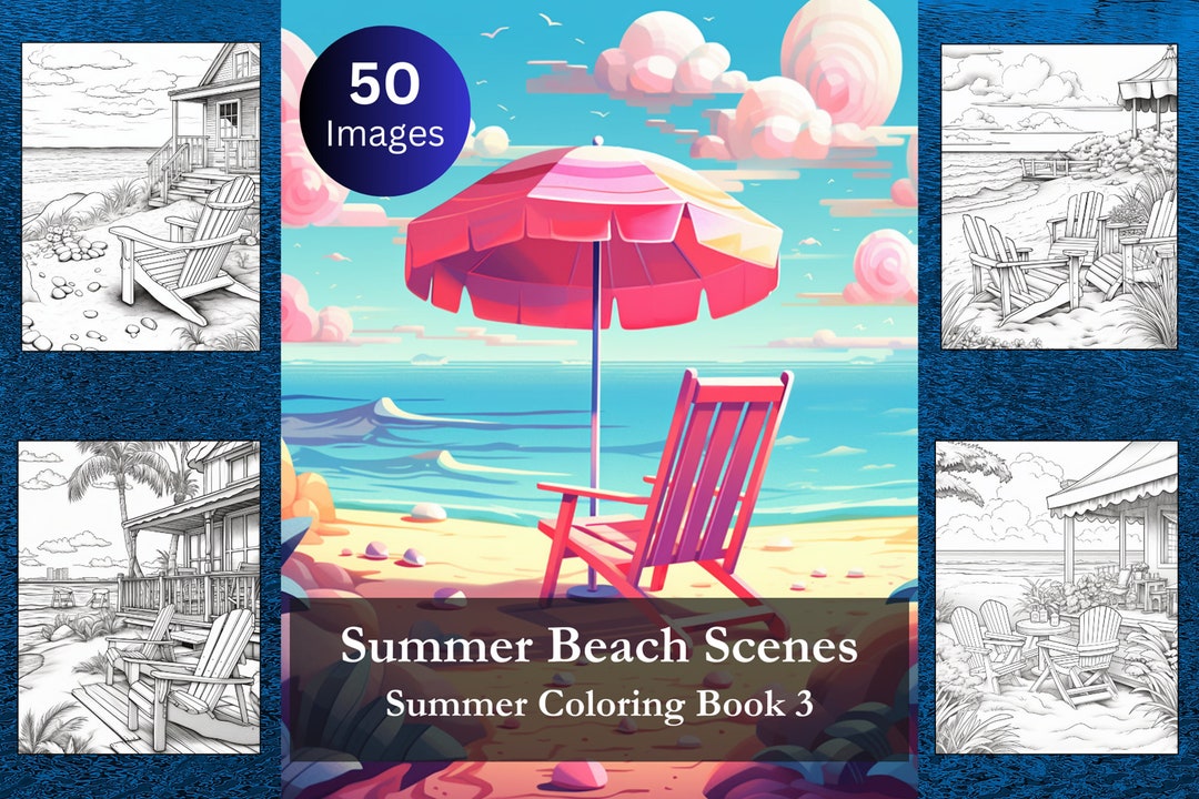Summer Beach Scene Adult Coloring Pages Instant Download - Etsy