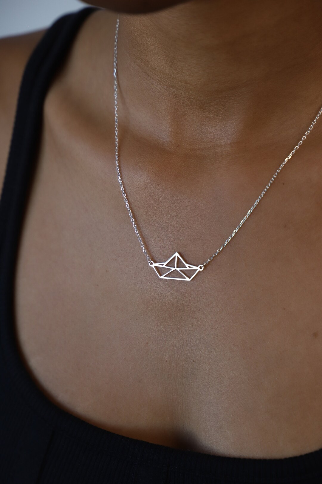 Sterling Silver Paper Boat Necklace, Origami Paper Boat Pendant ...