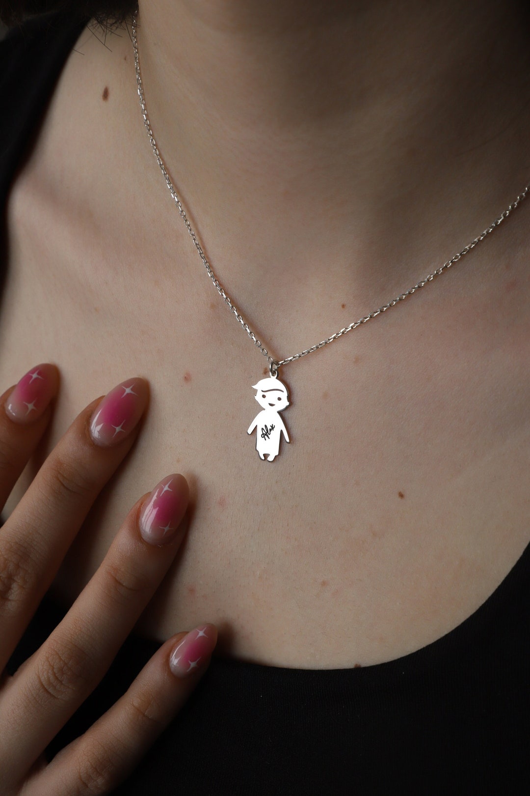 Silver Little Boy Name Necklace, Kids Name Necklace, Custom Name ...