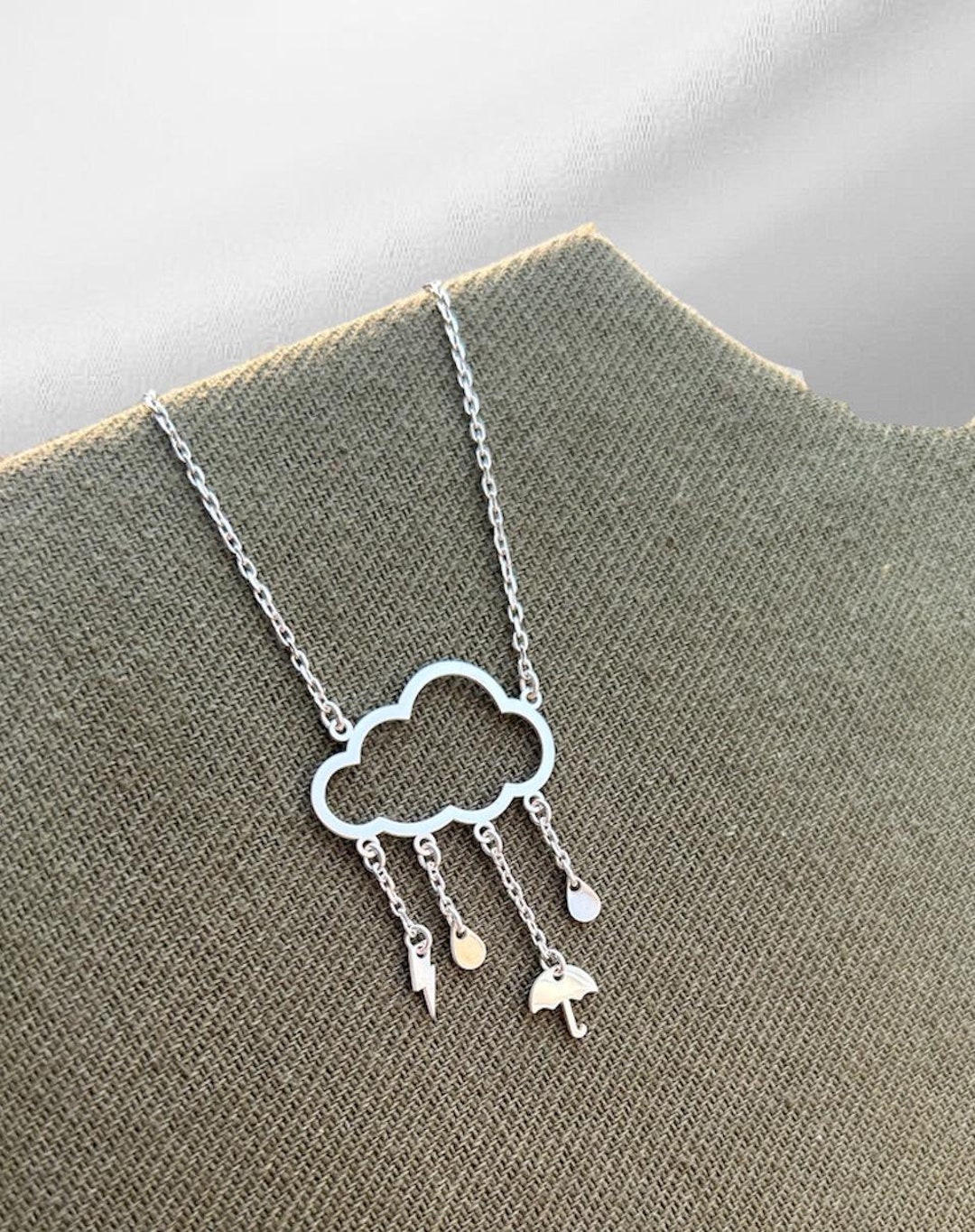 Sterling Silver Rainy Cloud Necklace, Raindrop Necklace, Cloud Jewelry ...