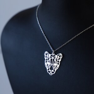 Silver Origami Puma Head Necklace, Geometric Animal Necklace, Sterling ...